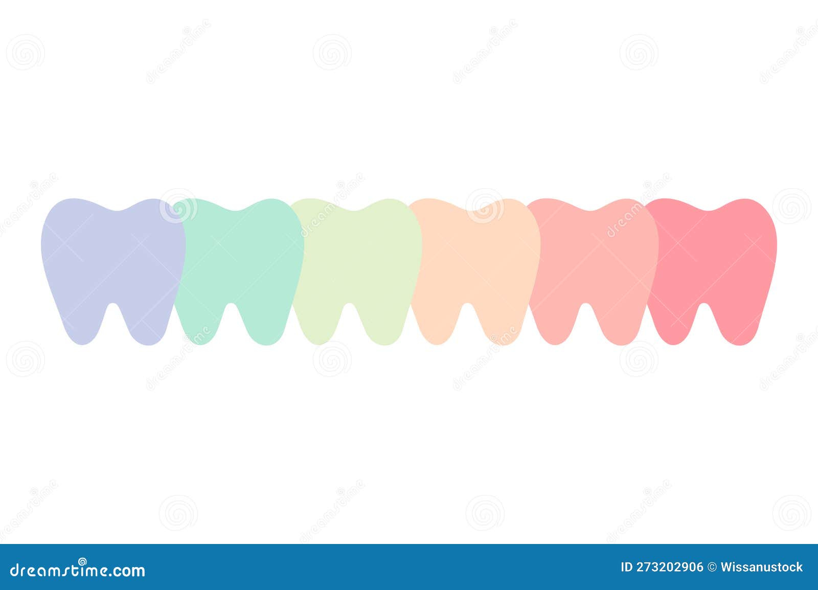 A Row of Teeth of Multi Colors or Rainbow - Dental Cartoon Vector Flat ...