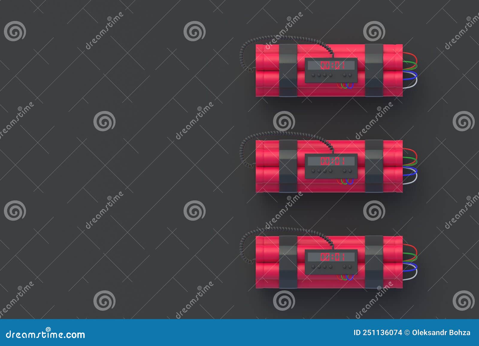Row of Three Dynamite Bombs with Digital Timer. Countdown and Deadline ...