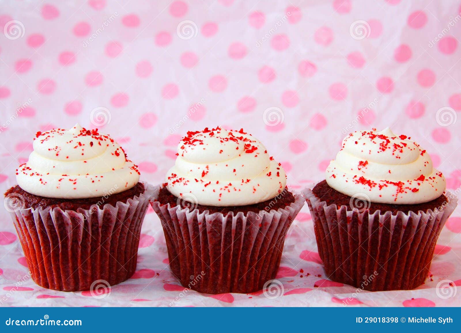 Row of Three Red Velvet Cupcakes Stock Photo - Image of sprinkle ...