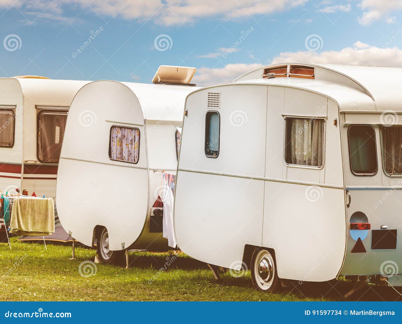 Row of Three Vintage Restored Caravans Stock Photo - Image of camper ...