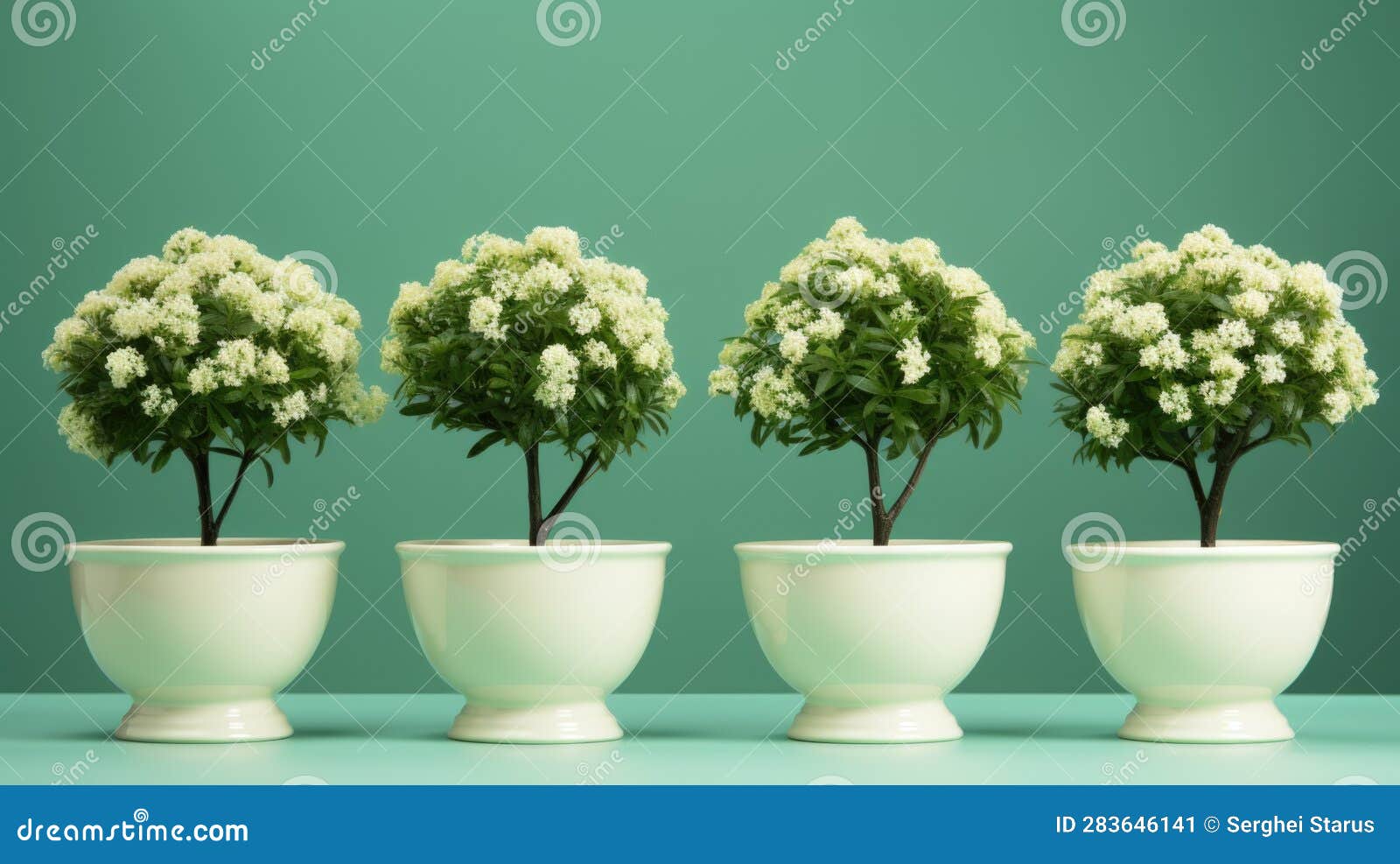 A Row of Three White Vases with Small Trees in Them. Generative AI ...