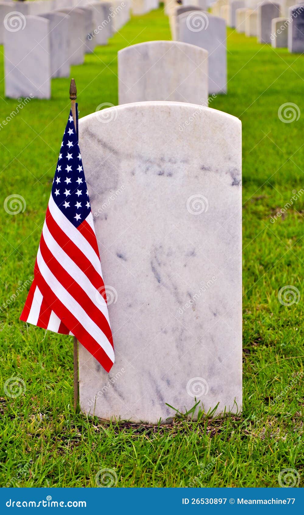 Row of Tombstones with American Flag Stock Image - Image of graveyard ...