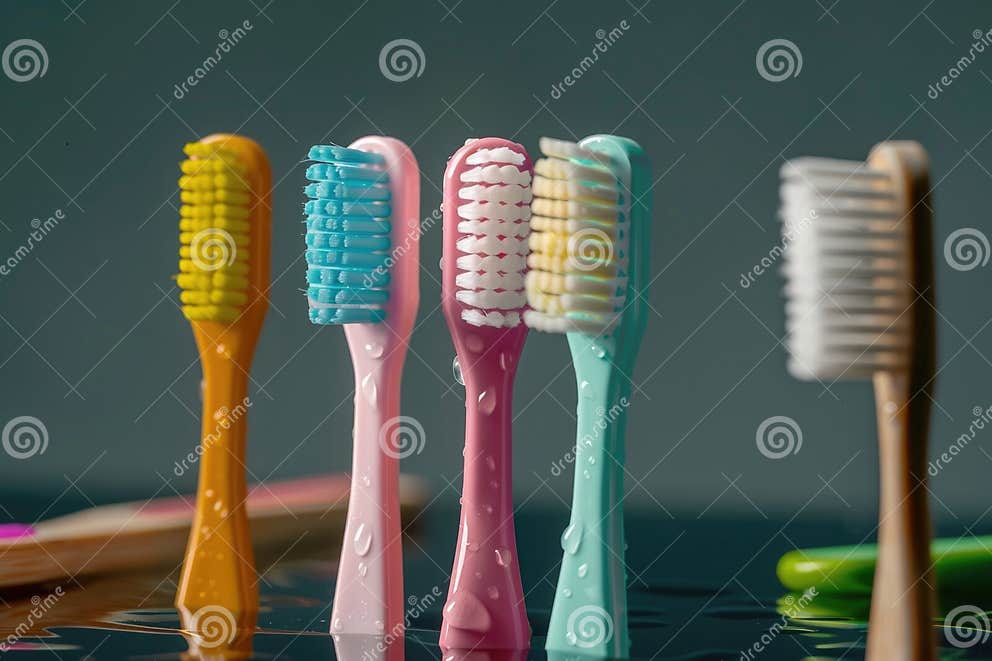Row of Toothbrushes on a Table, Ready for Use Stock Image - Image of ...