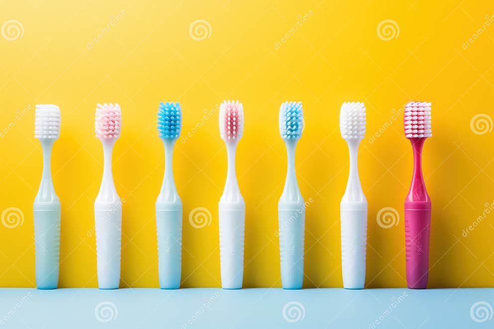 A Row of Toothbrushes on a Yellow Background Stock Illustration ...