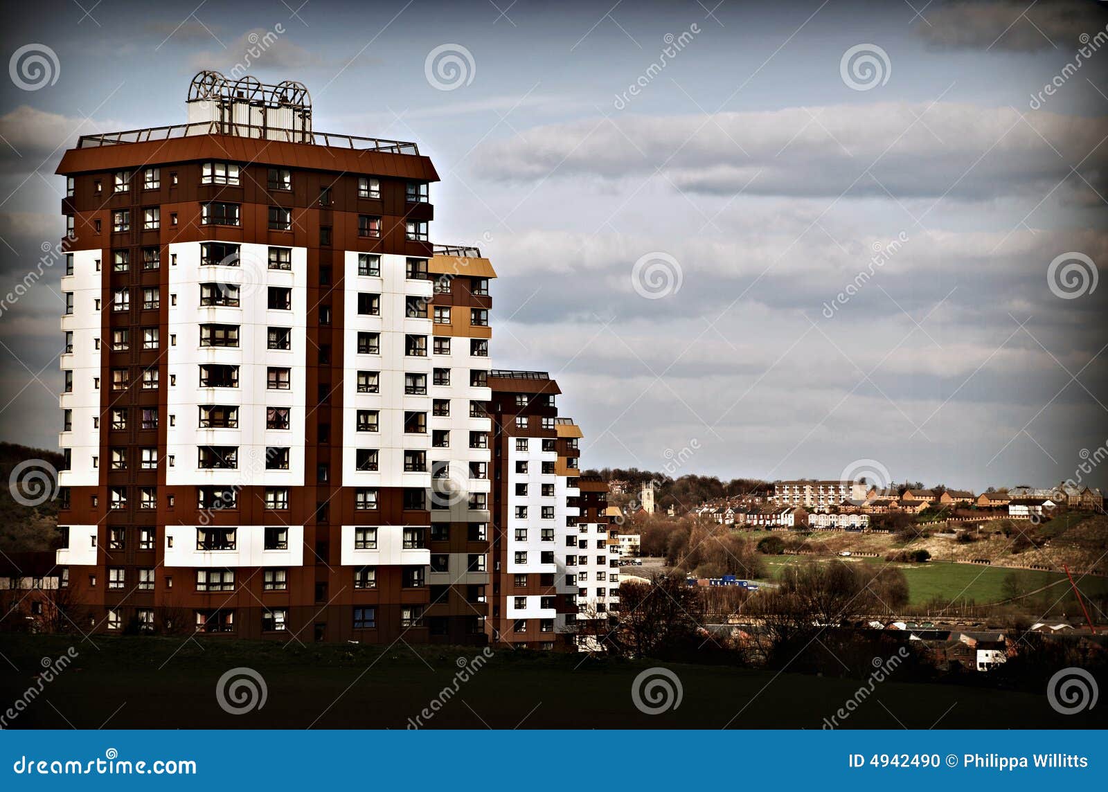 Tower Blocks Single-family Homes And Mountains, Miskolc Hungary Stock ...