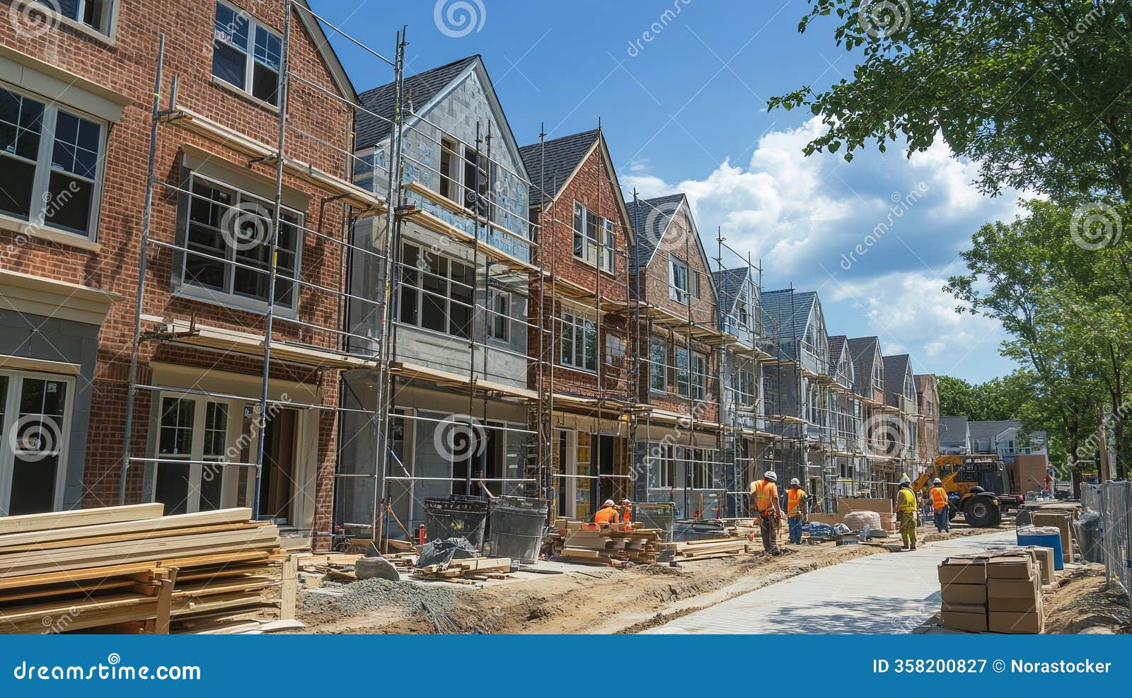 A Row of Townhouses Being Built, with Scaffolding and Construction ...