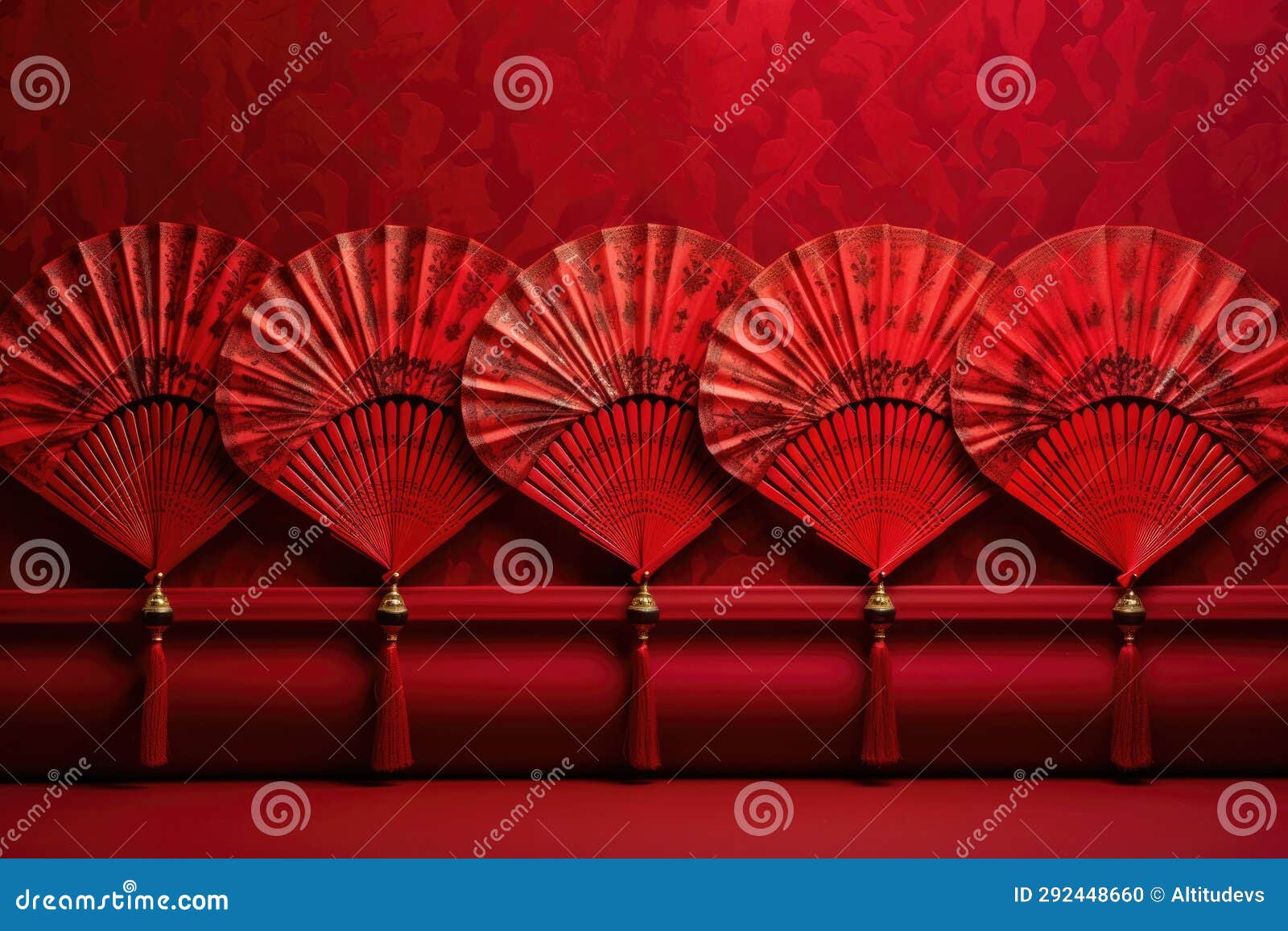 A Row of Traditional Japanese Hand Fans on a Red Backdrop Stock Photo ...