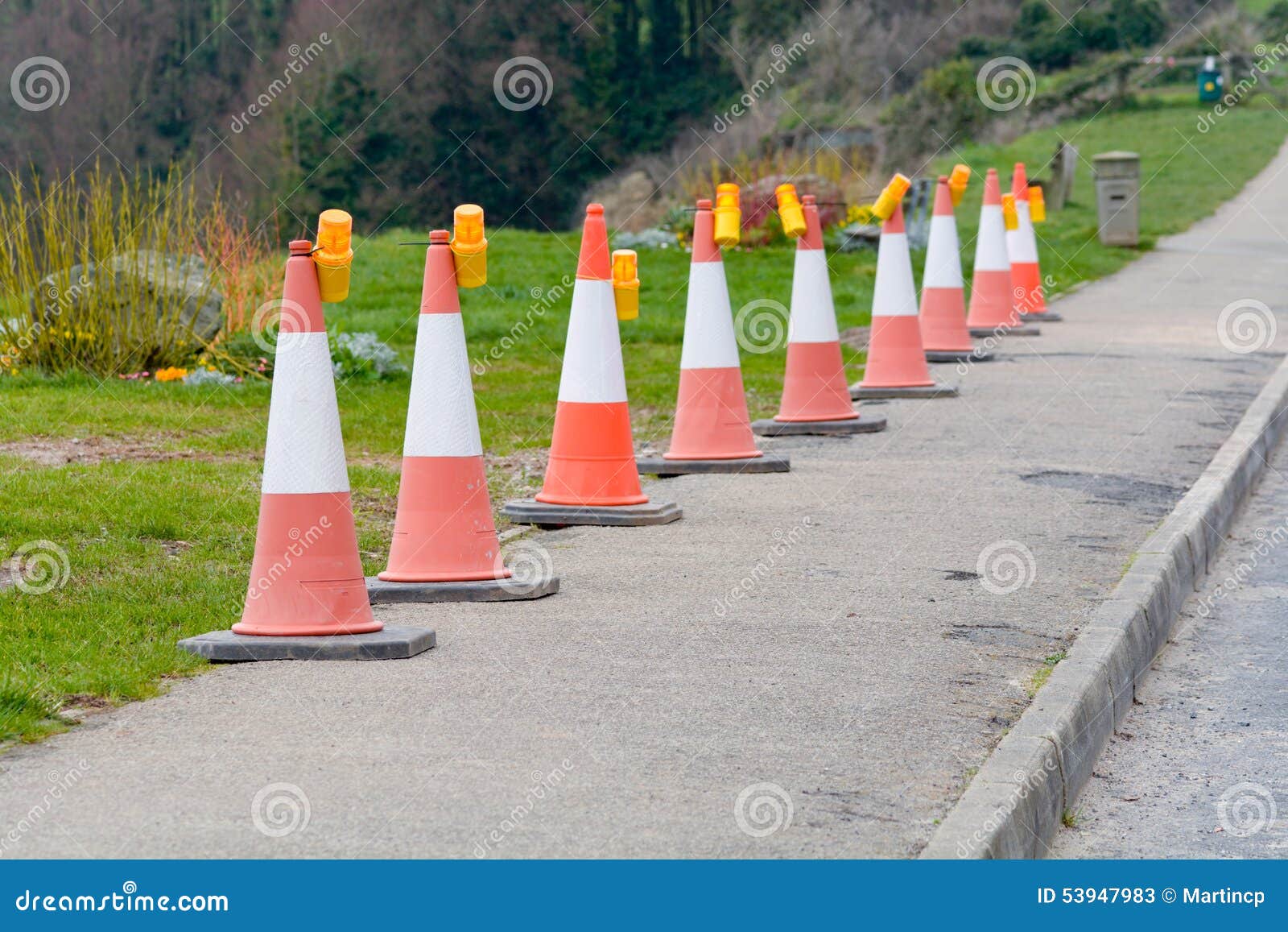 Row of Traffic Bollards with Lights Stock Image - Image of bollards ...