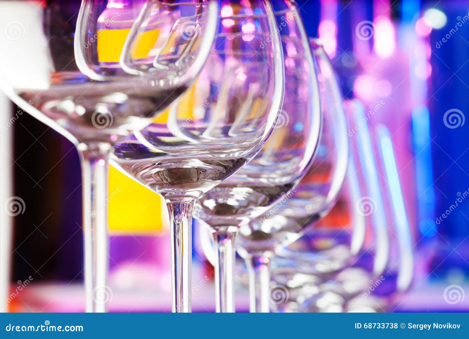 Row of Transparent Wine Glasses in the Bar Stock Photo - Image of club ...