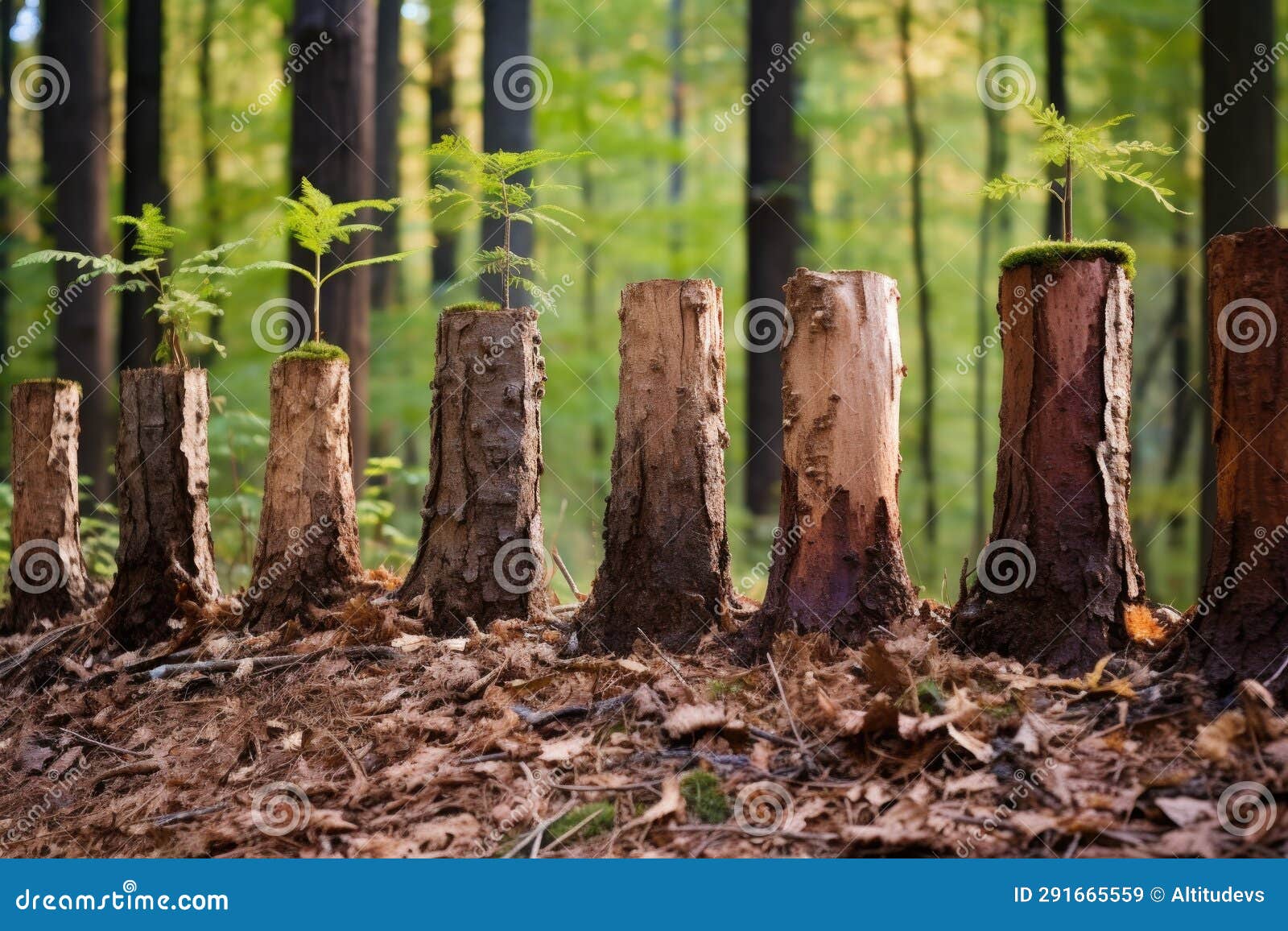 A Row of Tree Trunks Showing Various Stages of Growth Stock Image ...