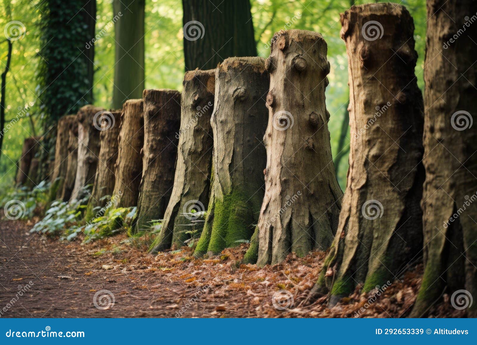 A Row of Tree Trunks Showing Various Stages of Growth Stock Image ...