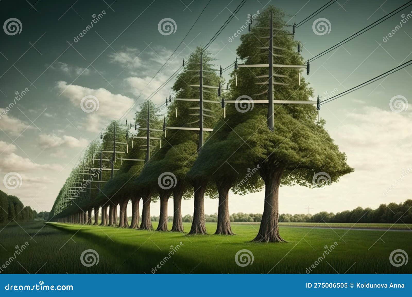 A Row of Trees in the Form of High-voltage, Created with Generative AI ...