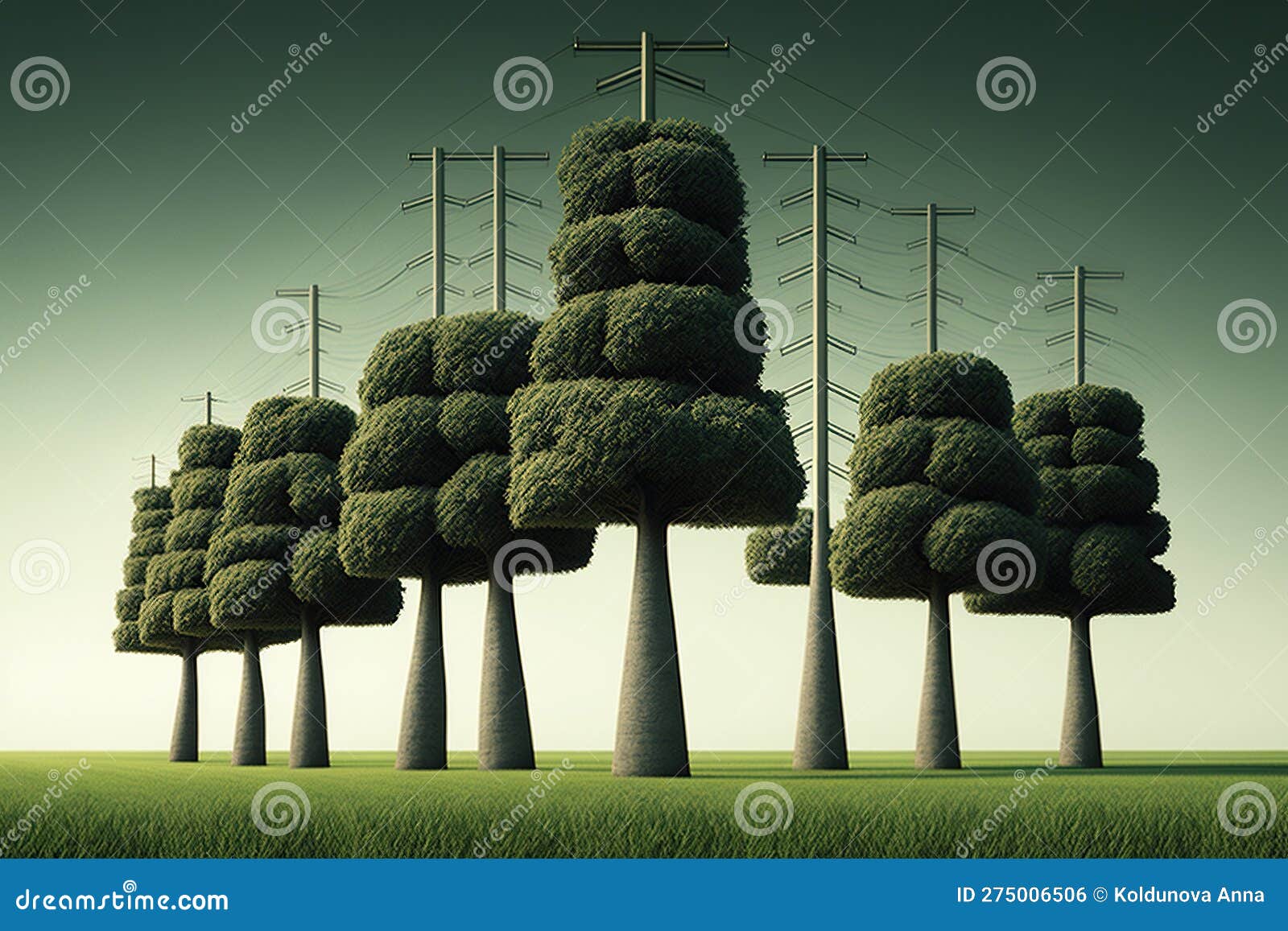 A Row of Trees in the Form of High-voltage, Created with Generative AI ...