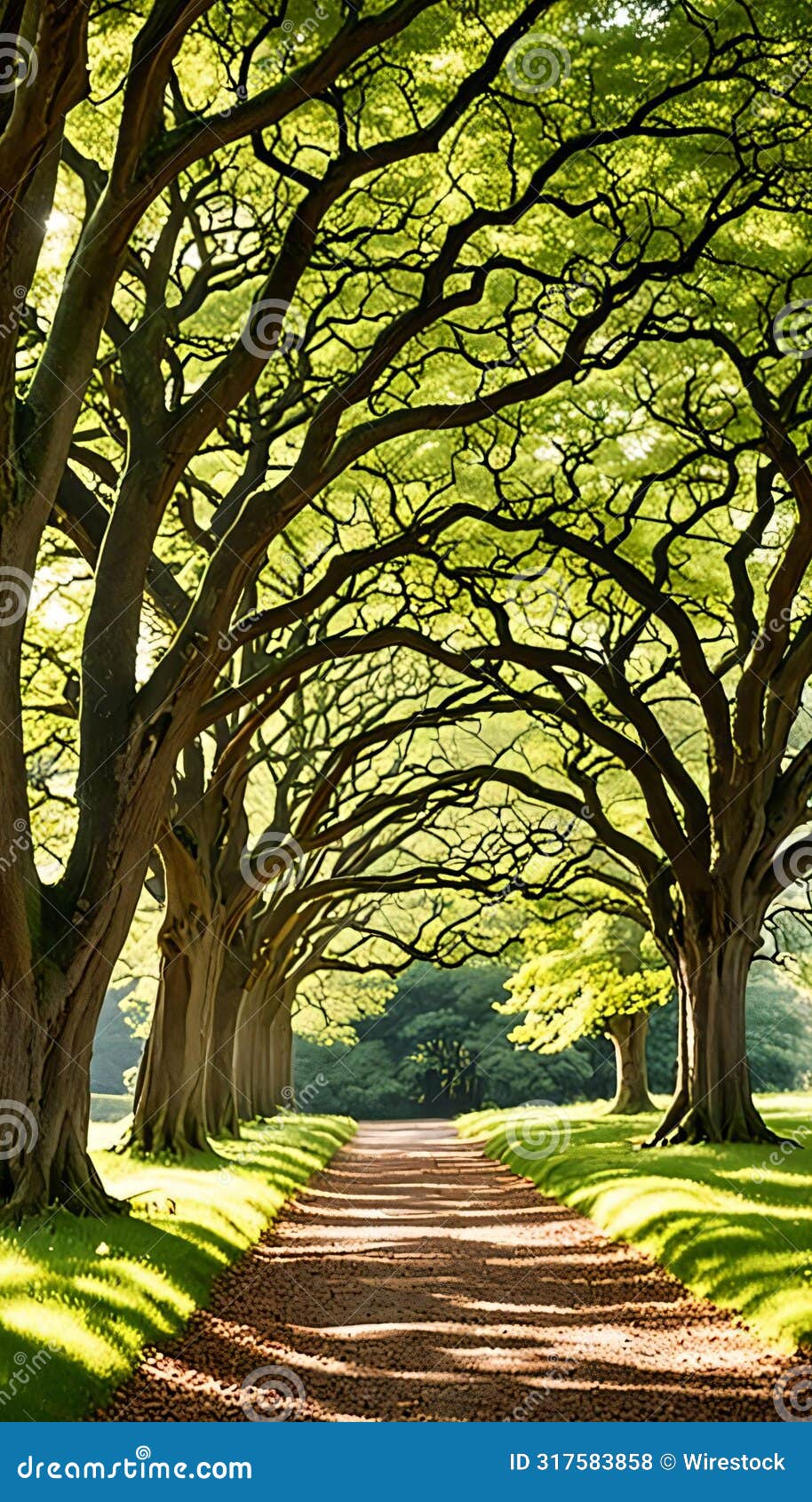 Row of Trees Lining a Grass Pathway Stock Photo - Image of countryside ...