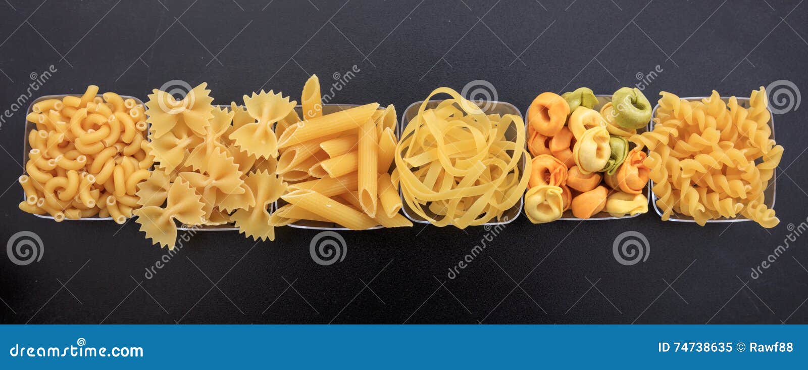 Row of Various Shapes of Pasta Stock Image - Image of cooking, copy ...