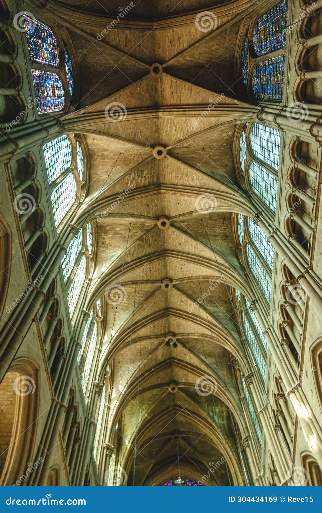 Row of Vaulted, Arched Ceilings with Two Rows of Stained Glass Windows ...