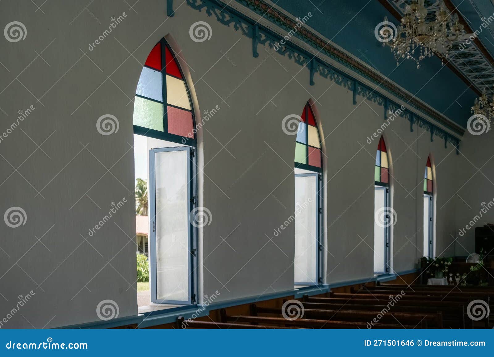 Row of Vaulted Windows with Stained Glass Stock Photo - Image of ...