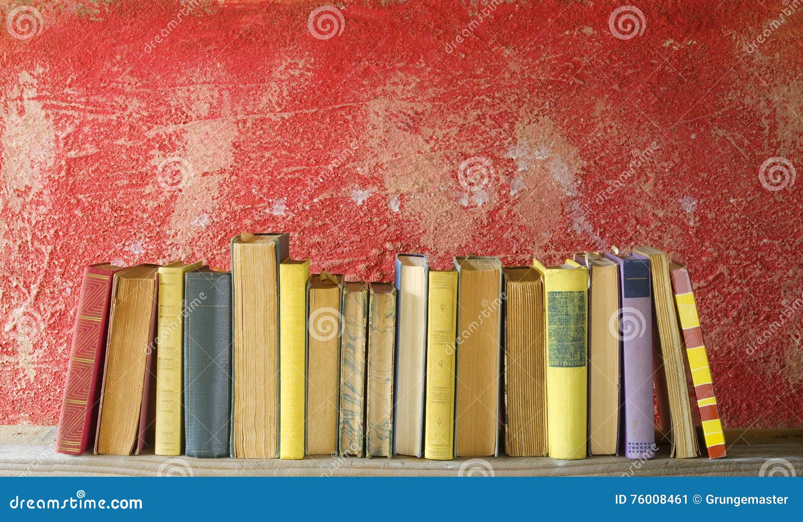Row of Vintage Books on Red Background Stock Image - Image of paper ...