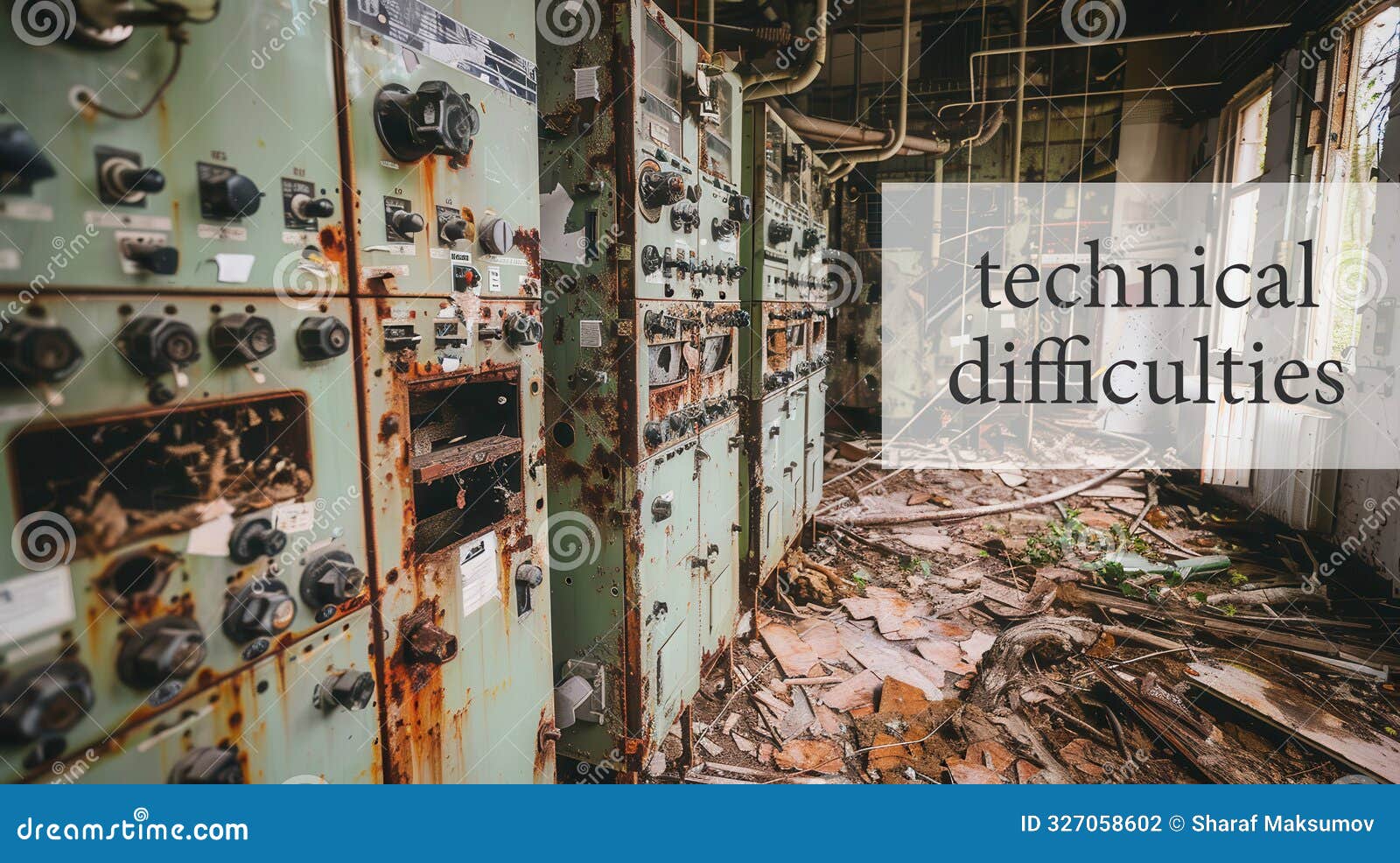 A Row of Old Computers Displaying the Words Technical Difficulties ...