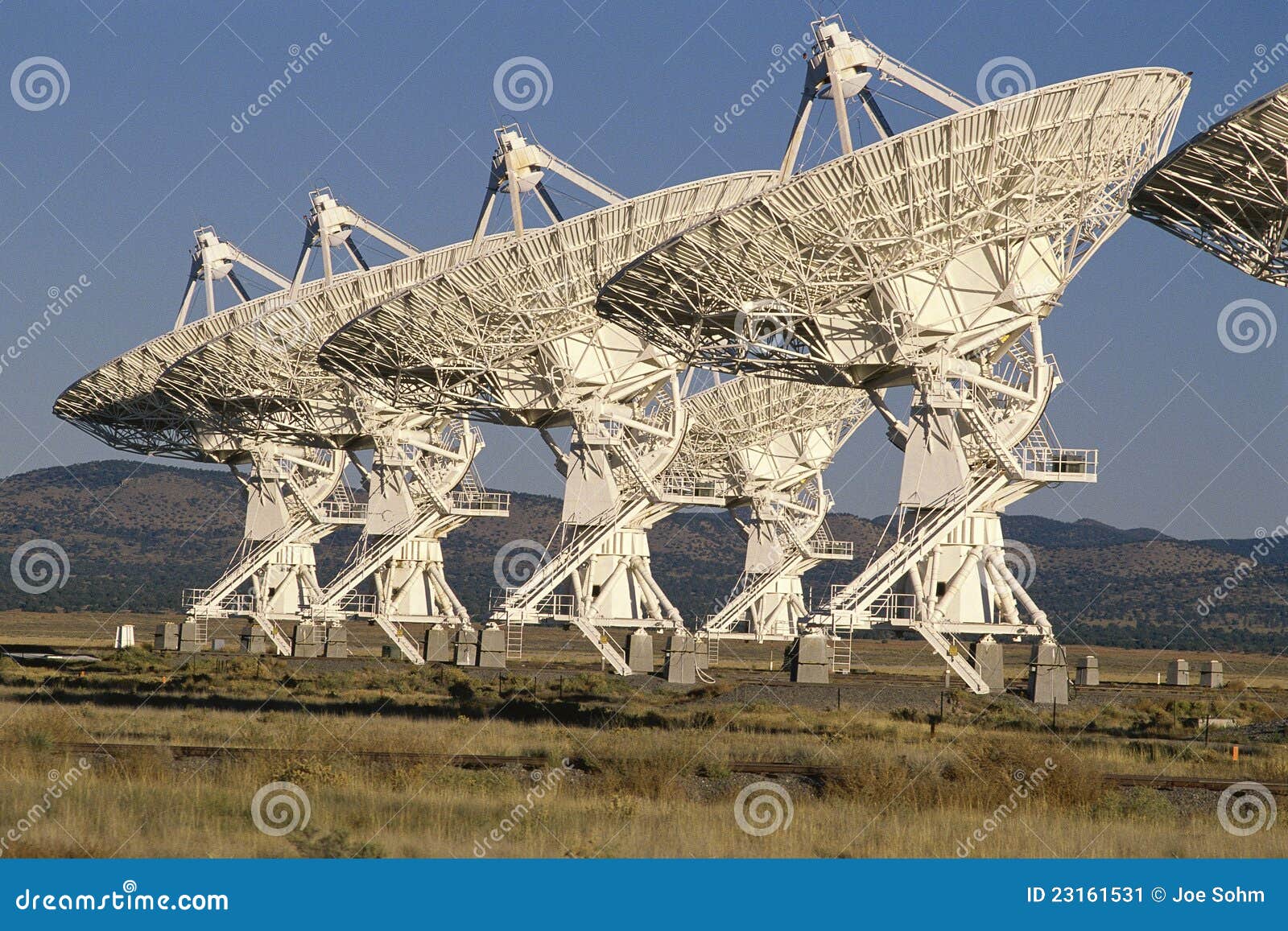Row of VLA Very Large Array Radio Telescope Dishes Stock Image - Image ...