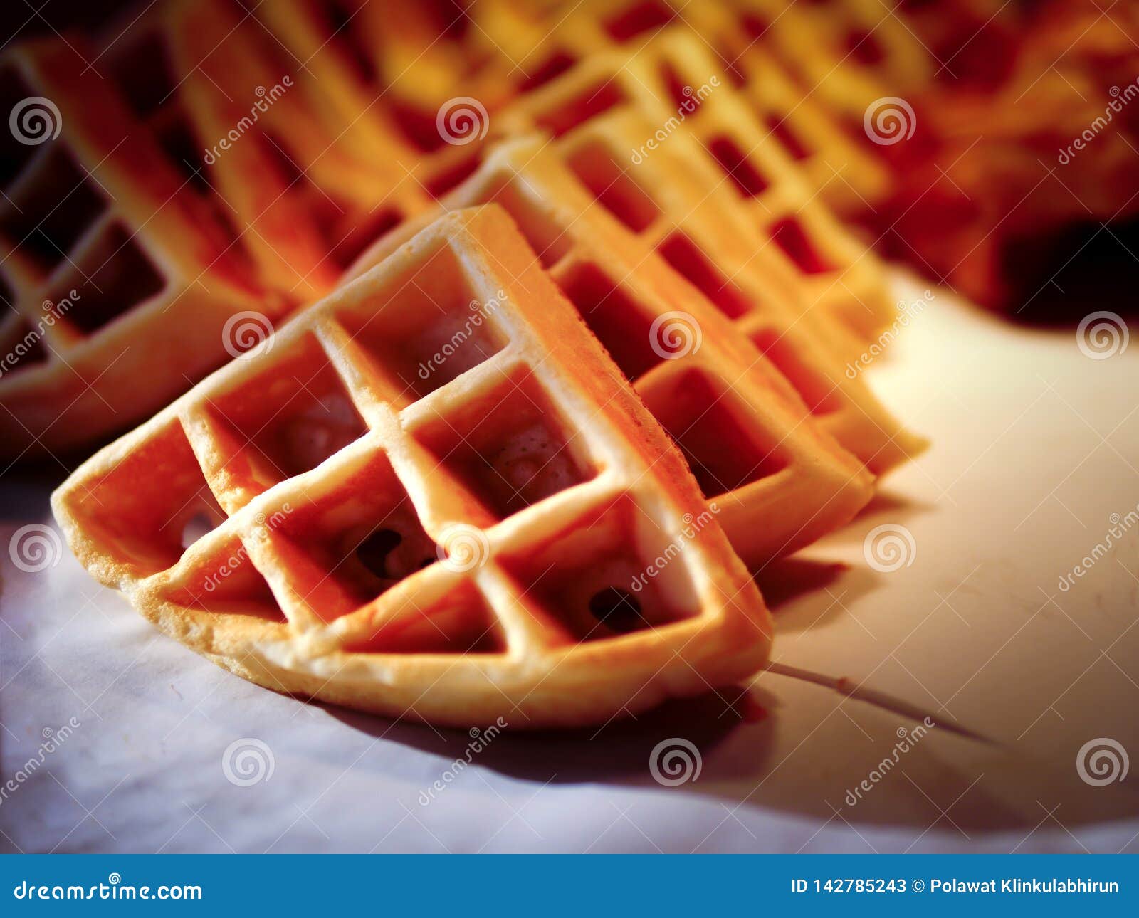 The Row of Waffles on the Table Stock Image - Image of pastry, macro ...