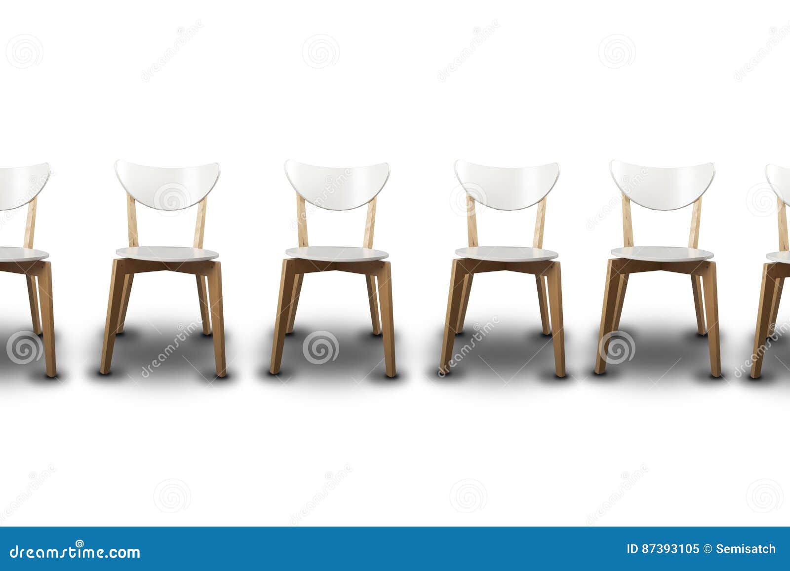 Row of White Chairs Isolated in White Background Stock Image - Image of ...