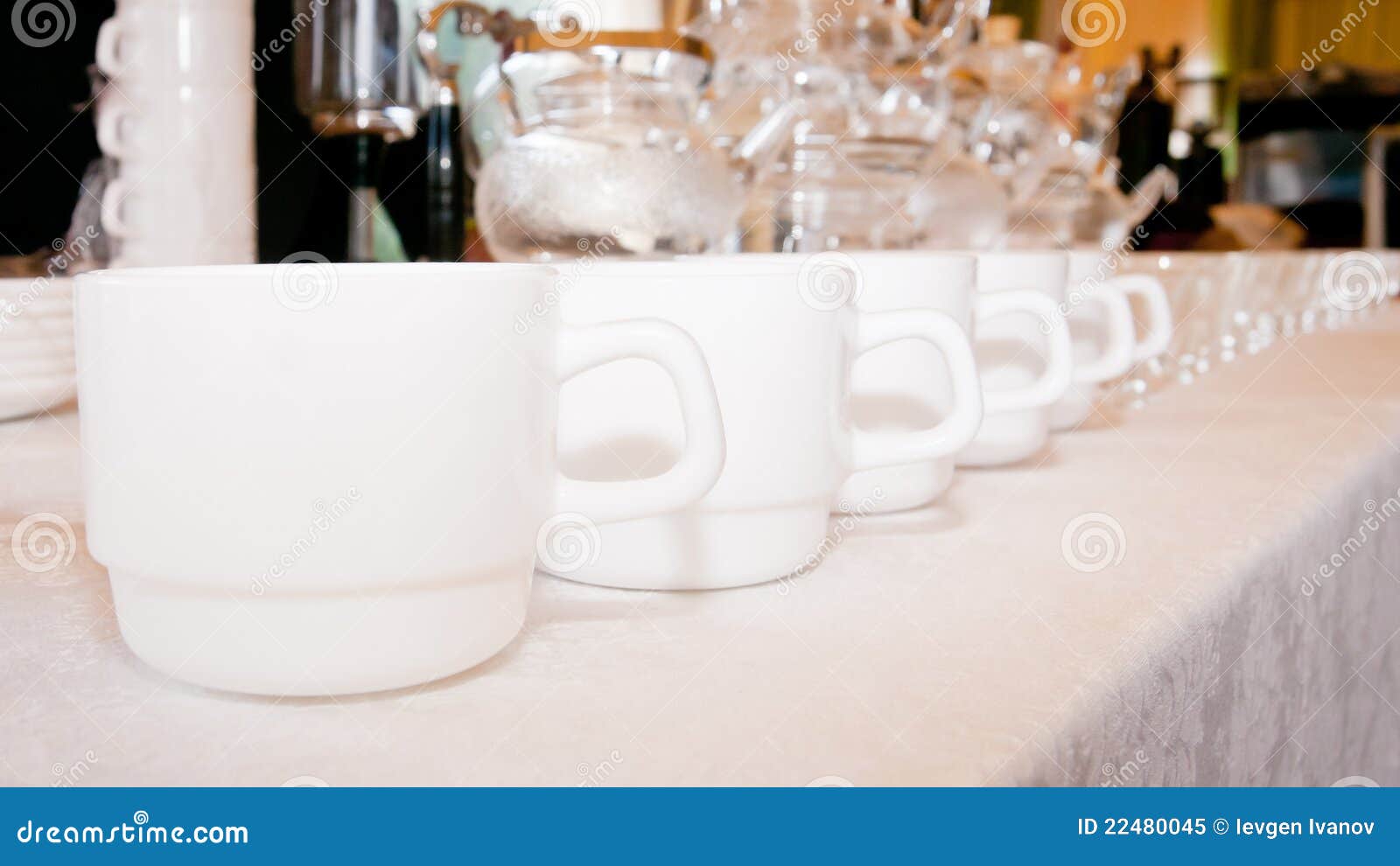 Row of white cups stock image. Image of laid, line, handle - 22480045