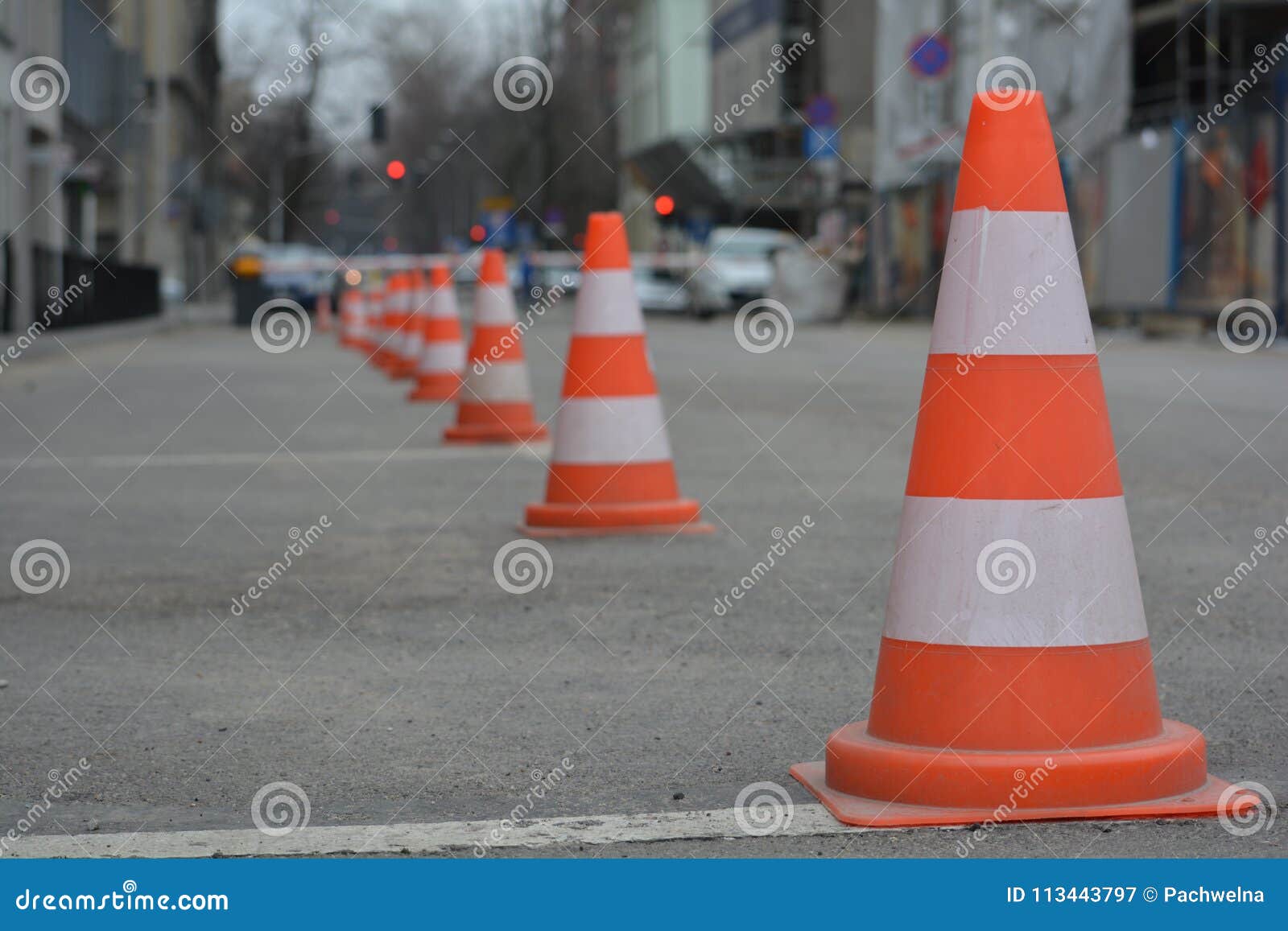 Row of White and Orange Traffic Cones Stock Image - Image of ...