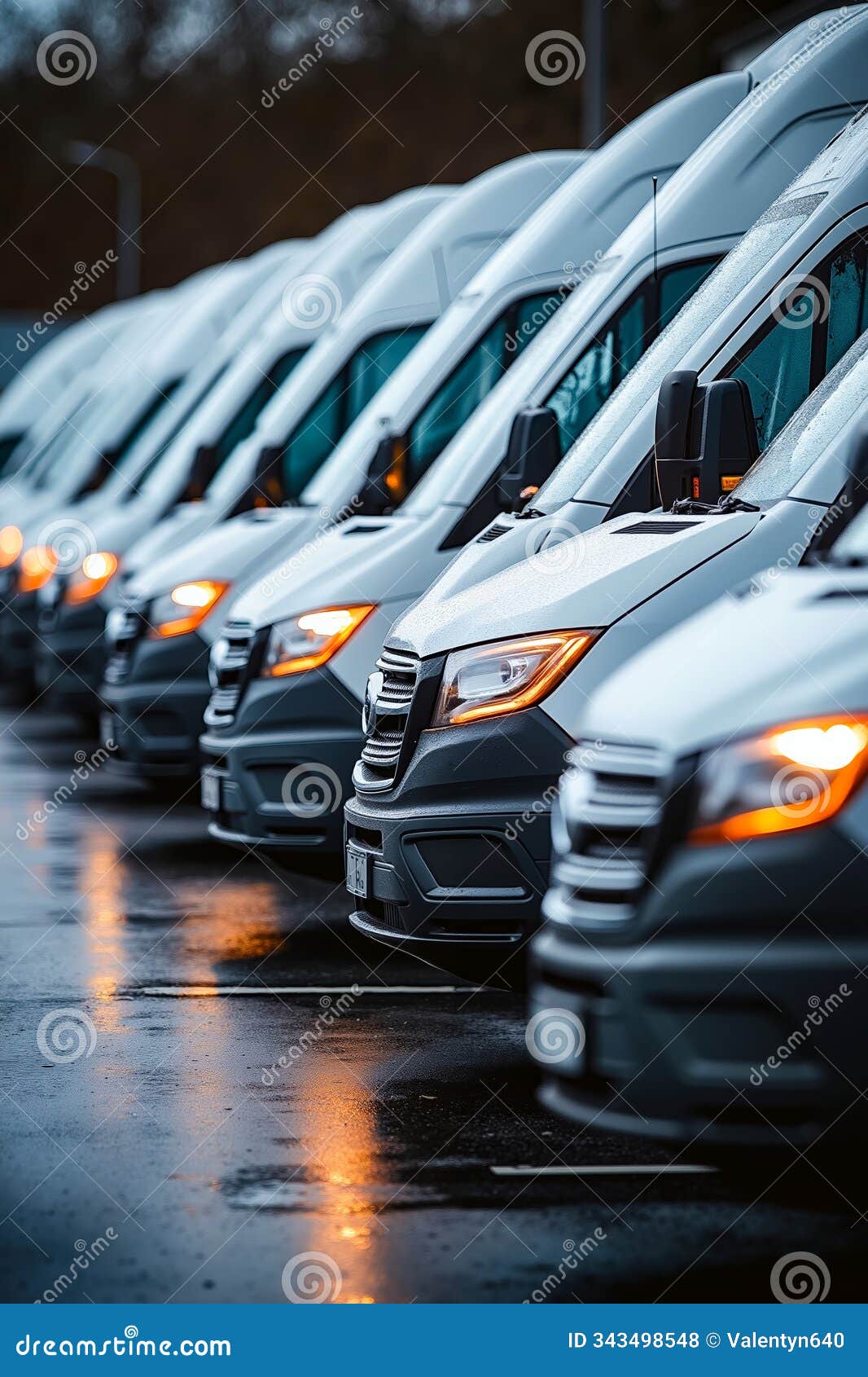 A Row of White Vans Parked in a Parking Lot Stock Photo - Image of ...