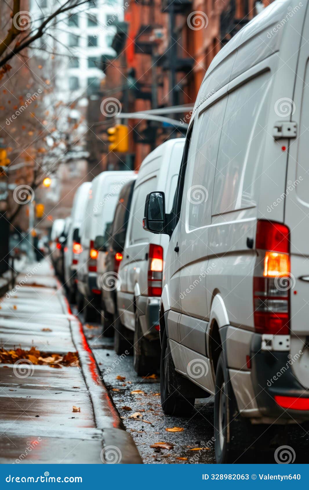 A Row of White Vans Parked on the Side of a Street. Generative AI Stock ...
