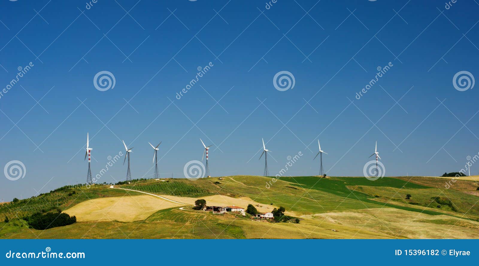 Row of wind turbines stock photo. Image of wind, hill - 15396182