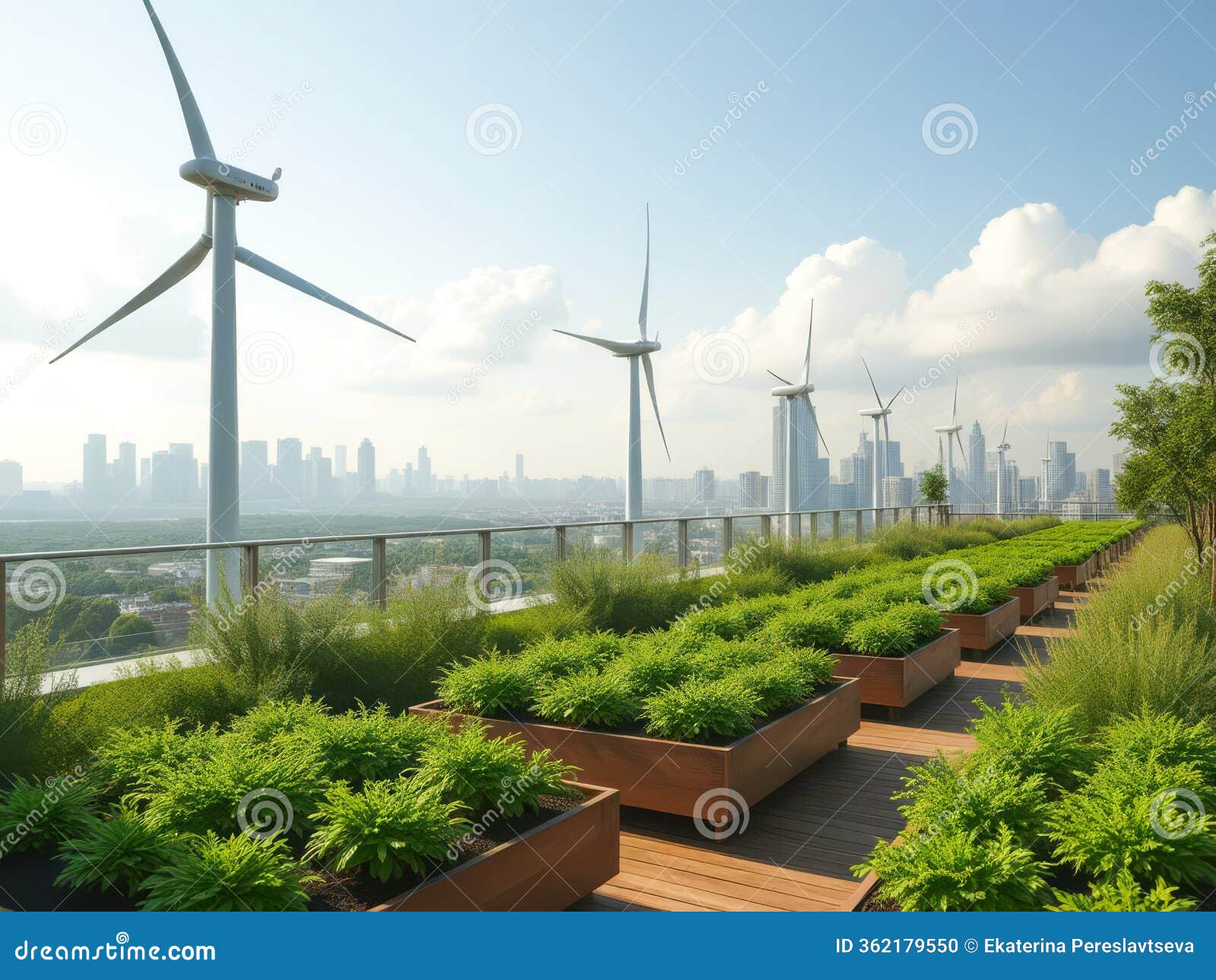Row of Windmills are on Top of a Building Stock Photo - Image of ...