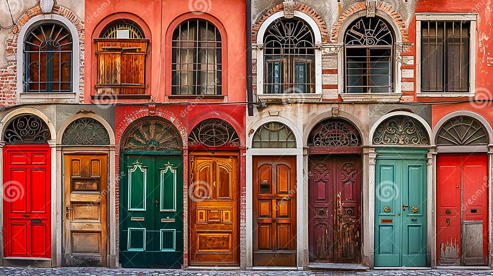 Arafed Image of a Row of Doors in a Row Stock Illustration ...