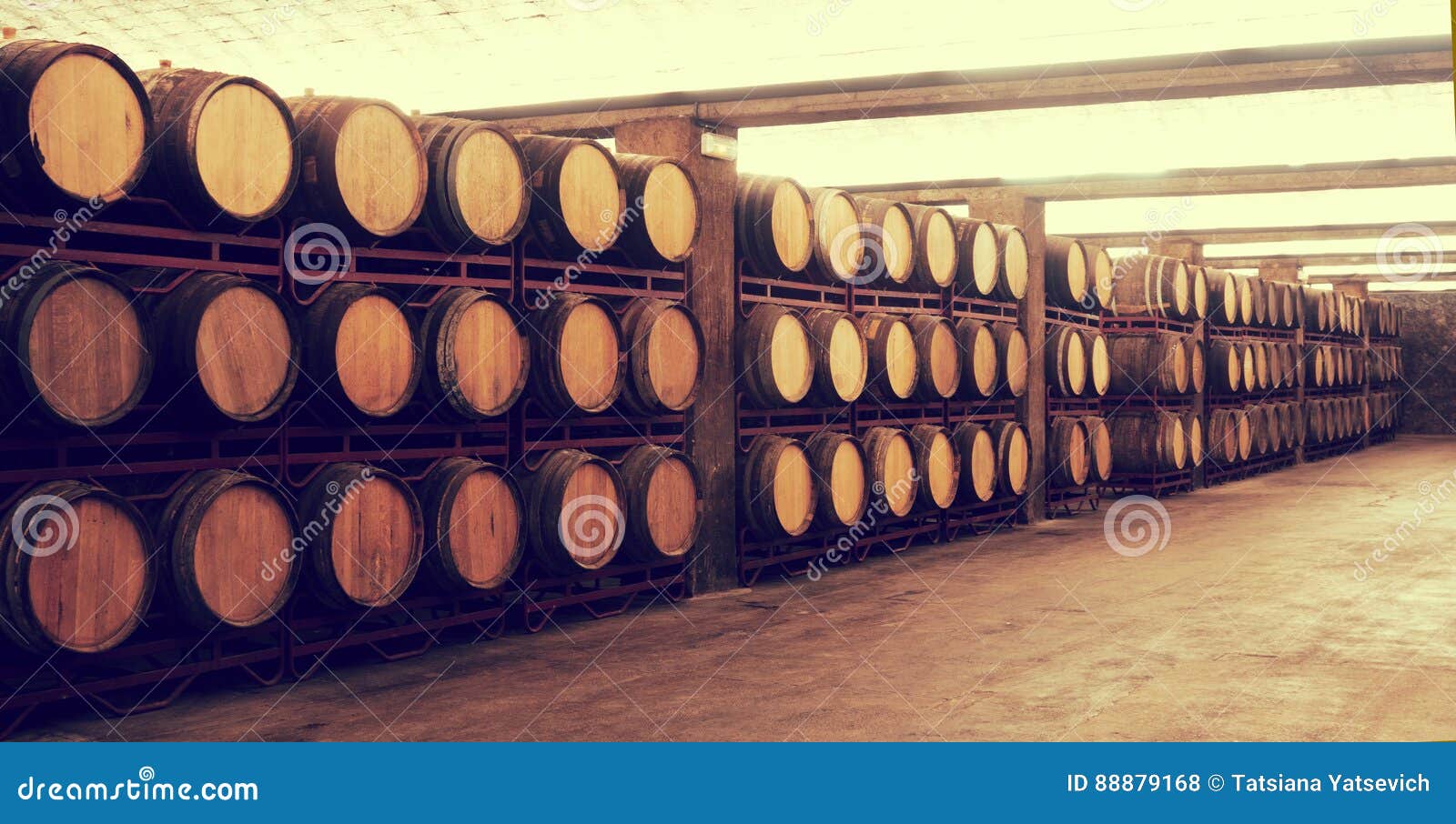 Row of Wine Barrels Stacked in the Old Winery Stock Photo - Image of ...