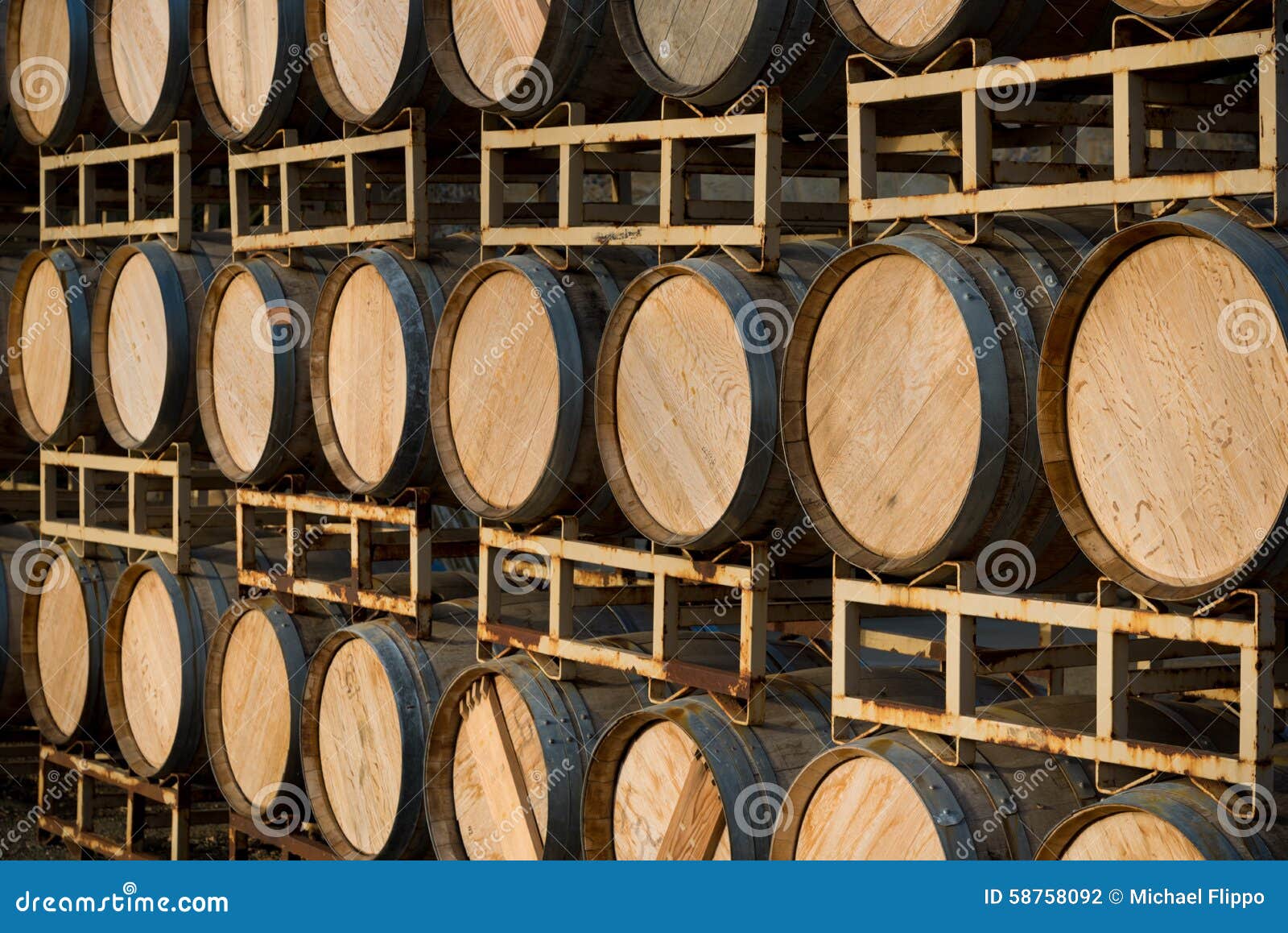 Row of Wine Barrels on Stand Stock Photo - Image of selection ...