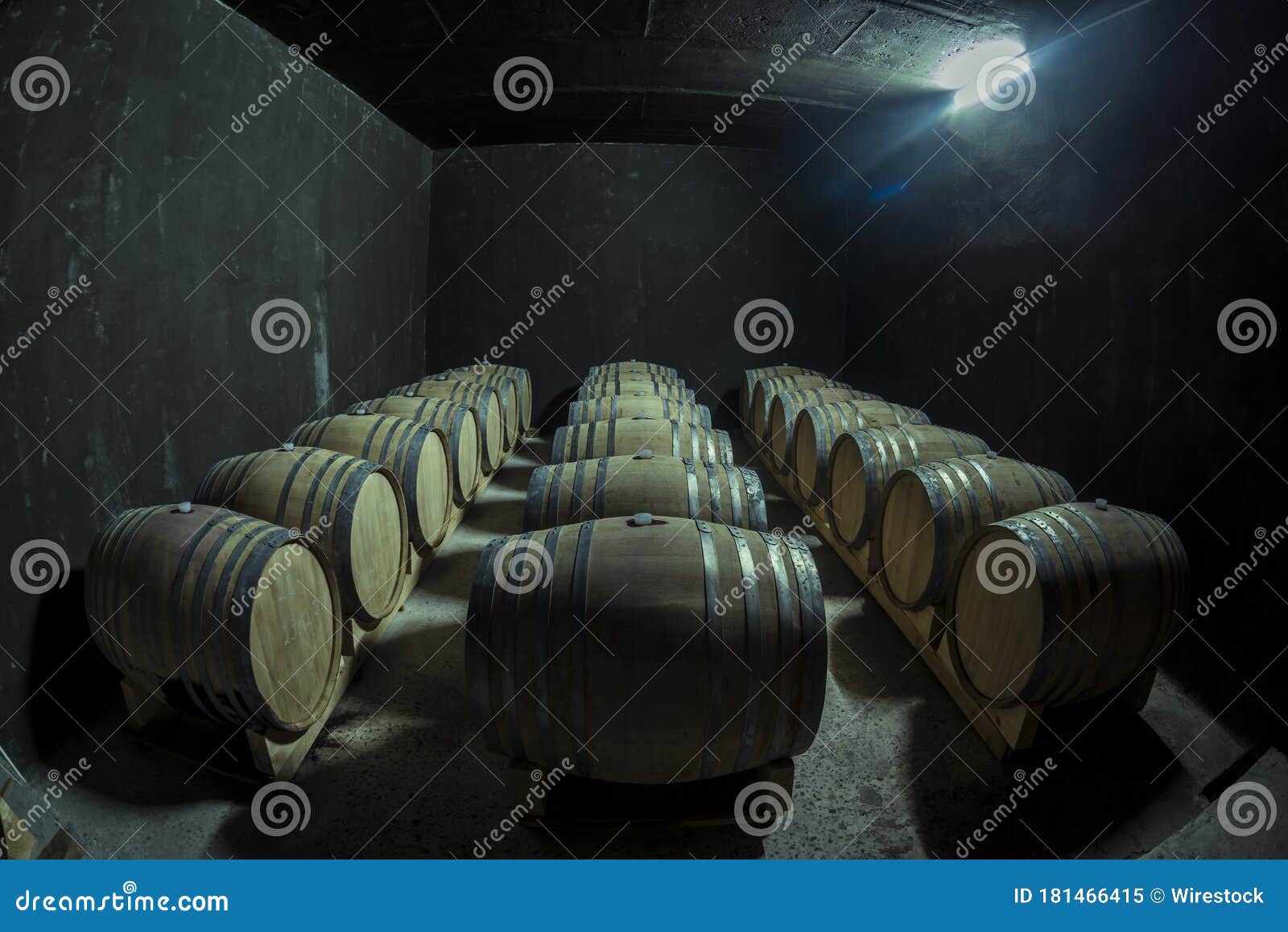 Row of Wooden Barrels in a Dark Room Stock Image - Image of winery ...
