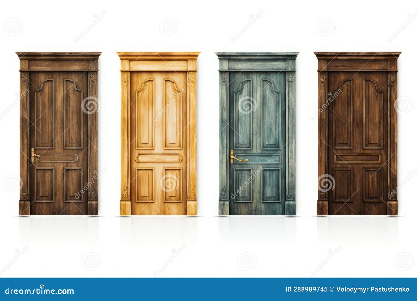 Row of Wooden Doors with Different Colors and Sizes of Doors ...