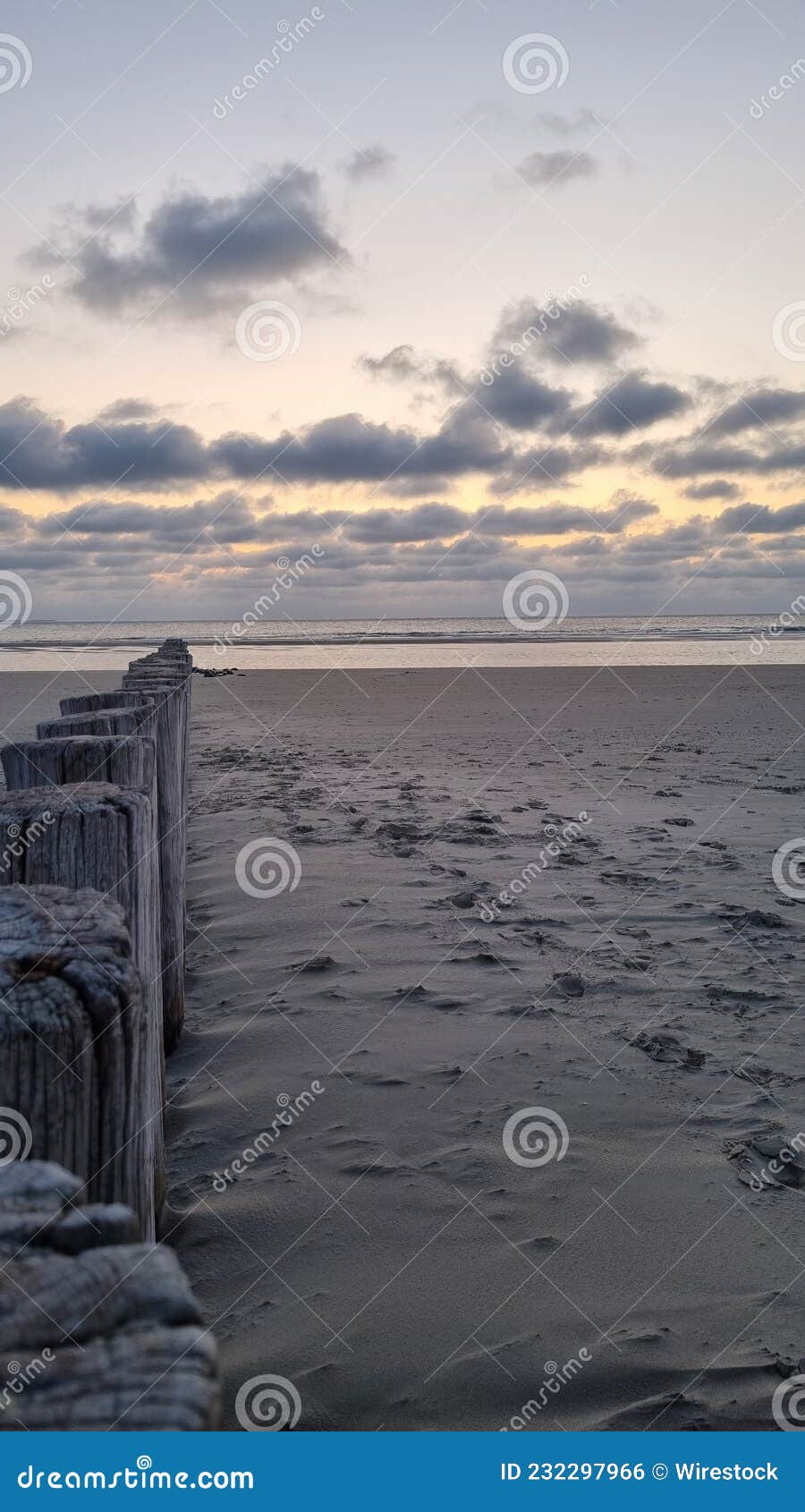 Row of Wooden Pole on Beach Sand during Low Tide Stock Photo - Image of ...