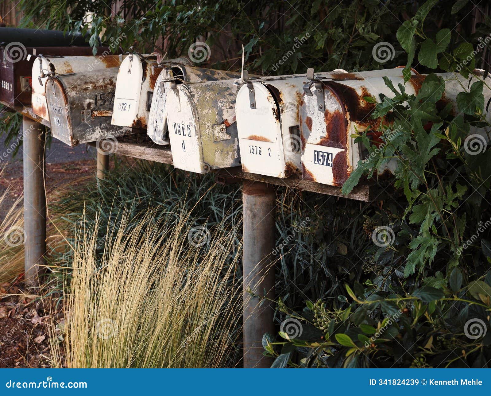 A Row of Worn Rural Mailboxes is Seen in Chico, California. Stock Image ...