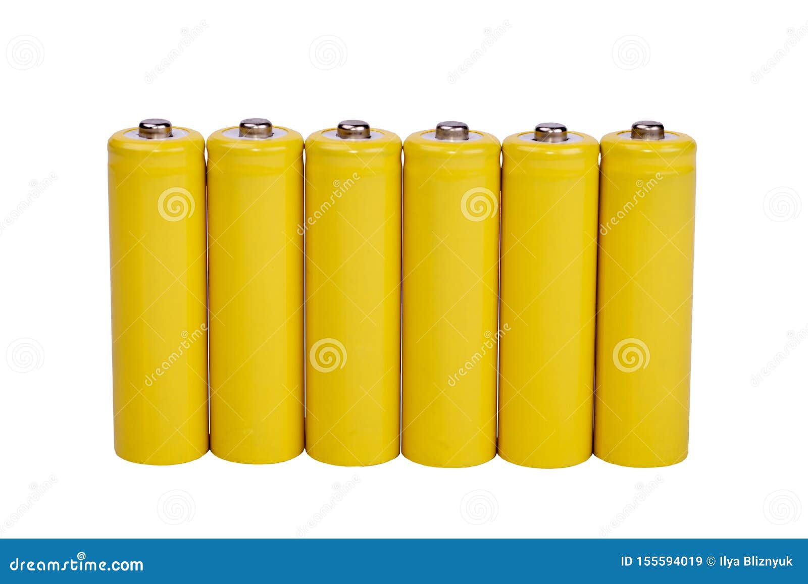 A Row of Yellow Batteries on a White Background Stock Image - Image of ...