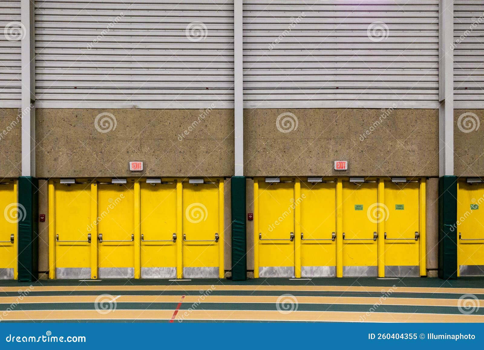 Row of Yellow Doors Inside an Indoor Arena. Stock Image - Image of ...