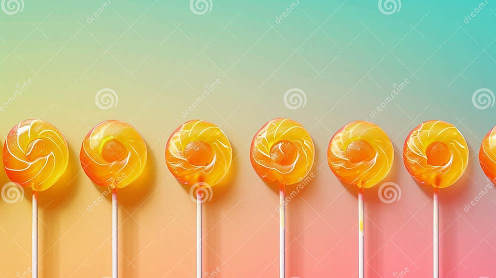A Row of Yellow and Orange Lollipops on a Gradient Background Stock ...
