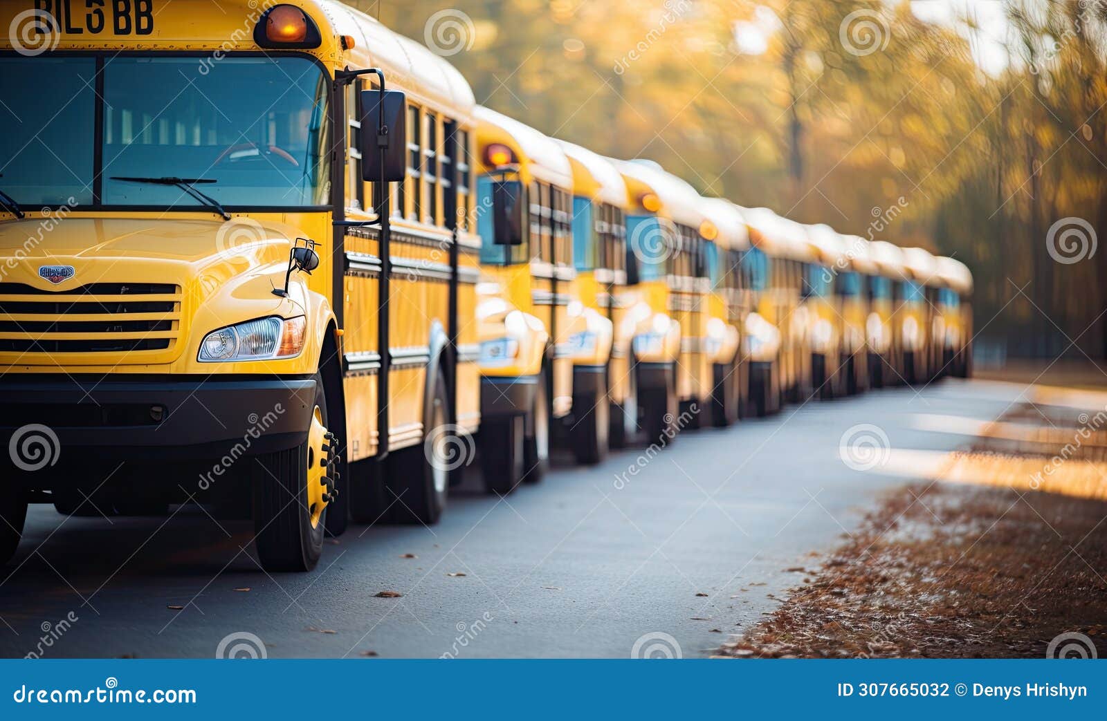 Row of Yellow School Buses Parked Together Stock Illustration ...