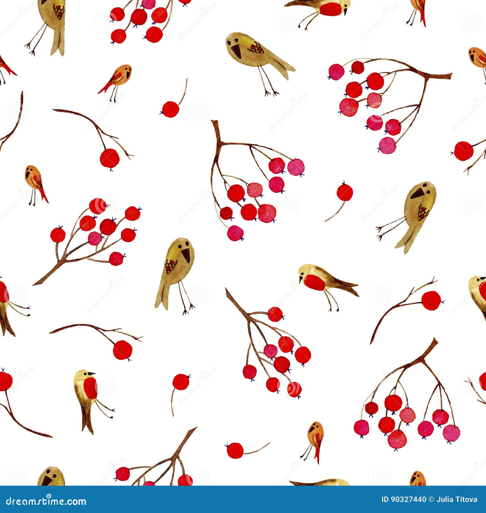 Rowan and Bird.Seamless Pattern Stock Illustration - Illustration of ...
