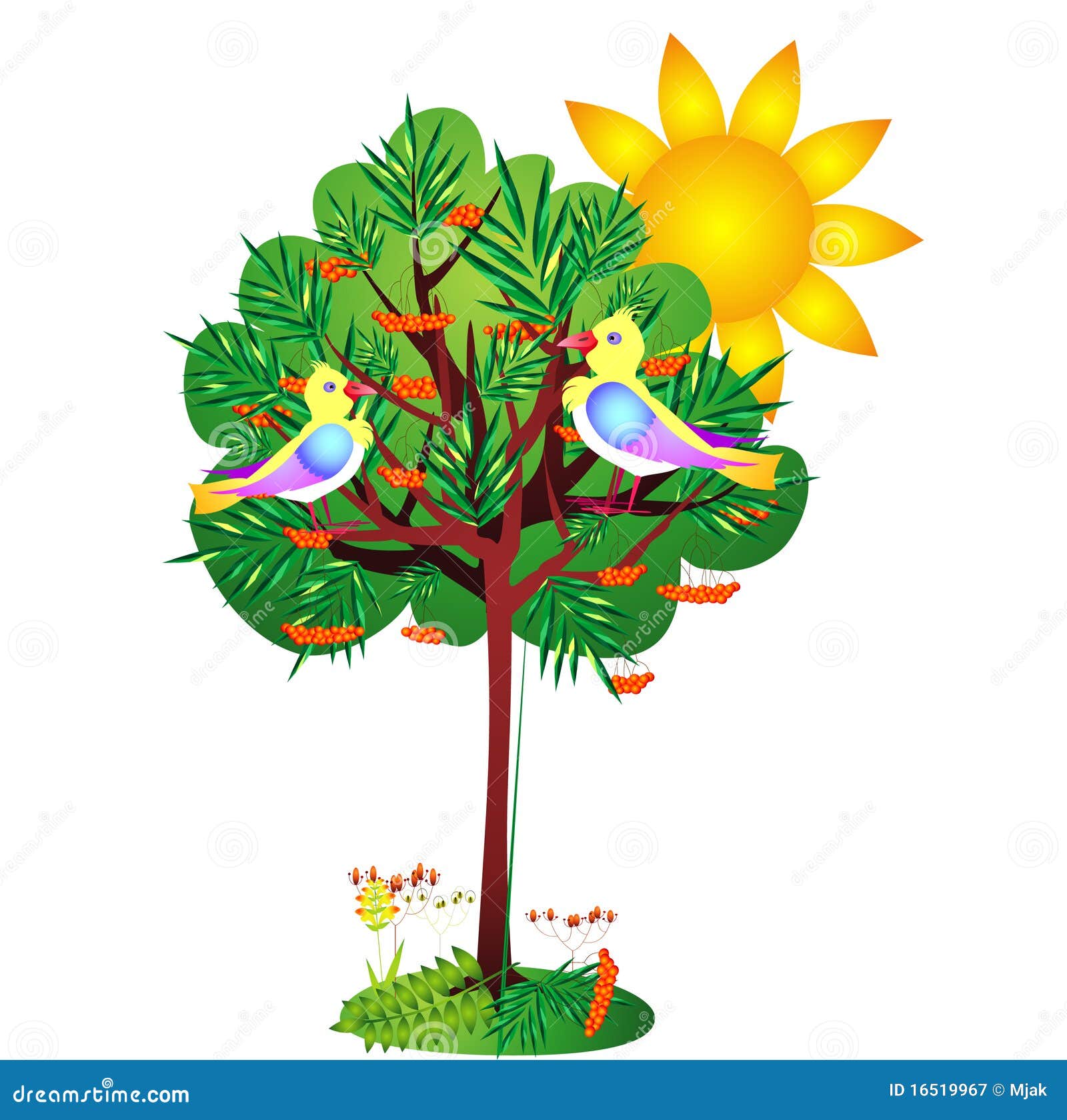 Rowan tree and birds stock vector. Illustration of nature - 16519967