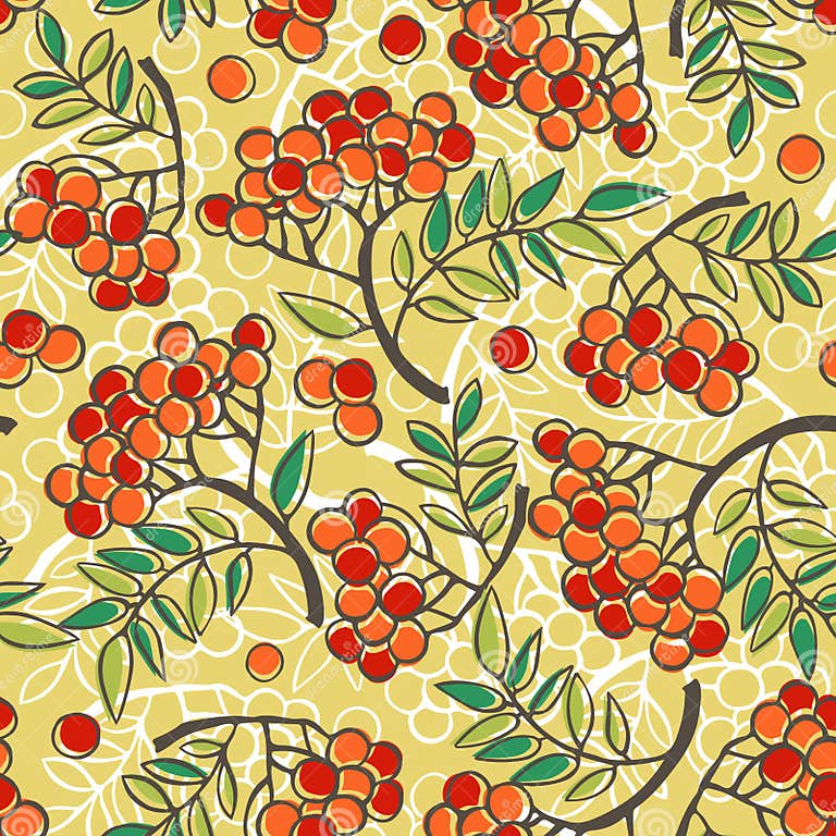 Rowanberry Seamless Pattern Stock Vector - Illustration of leaf ...