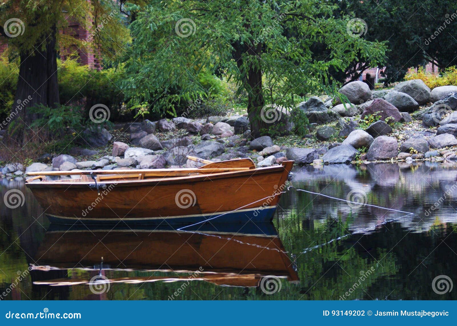 Rowboat on the lake stock photo. Image of lake, forest - 93149202