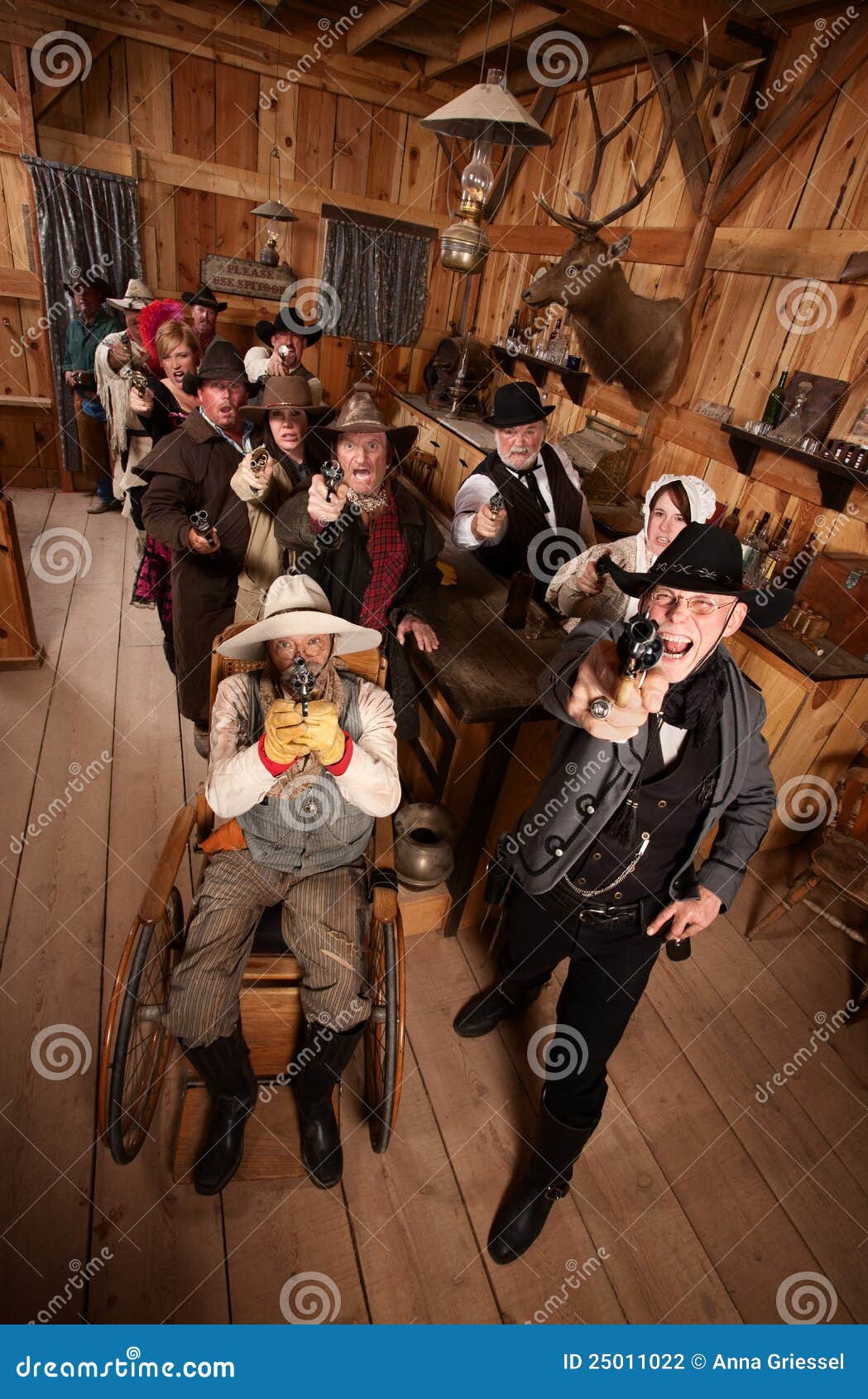 Rowdy Crowd with Guns in Saloon Stock Photo - Image of caucasian, gang ...