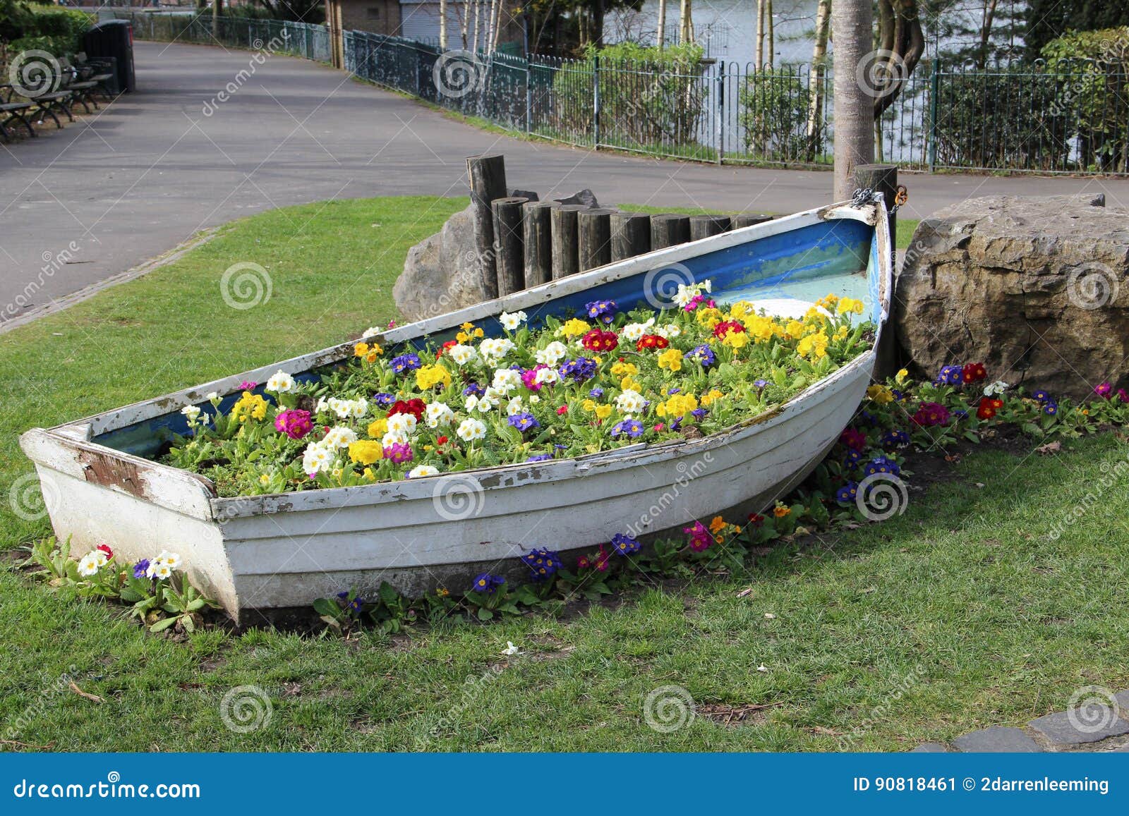 Rowing Boat Being Used As a Flower Pot Stock Image - Image of blooming ...
