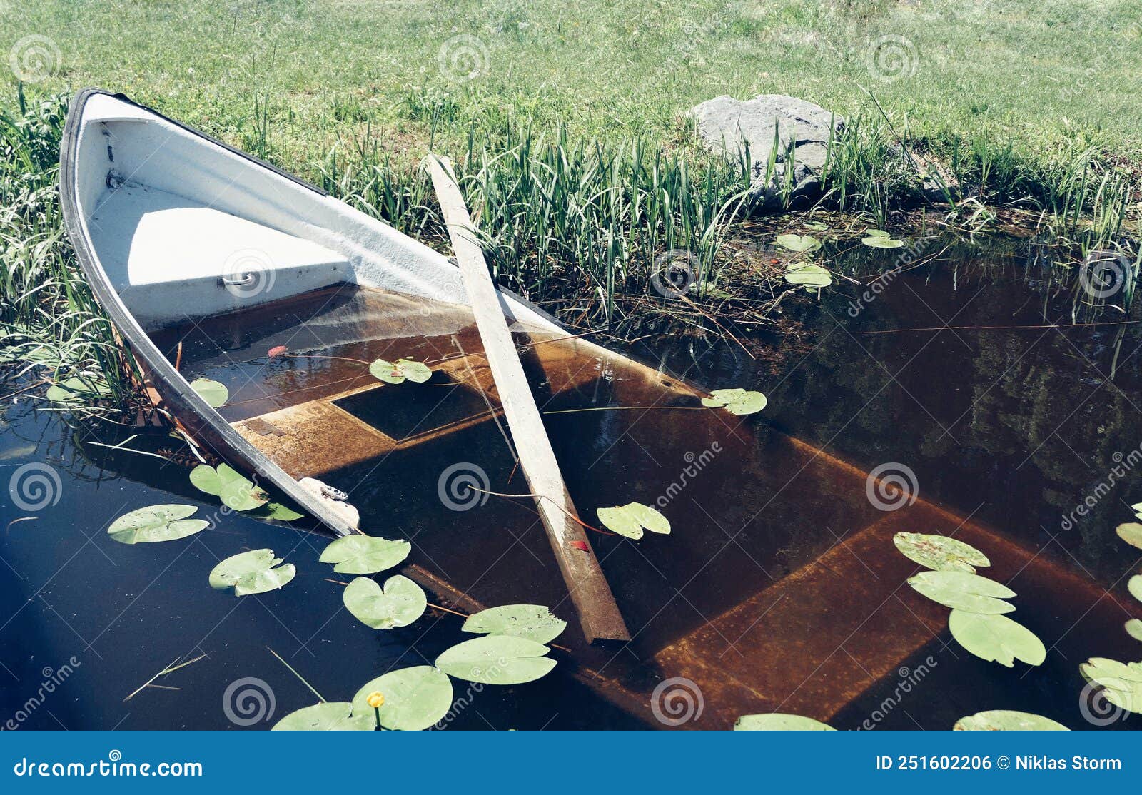 Rowing boat under water stock photo. Image of glass - 251602206
